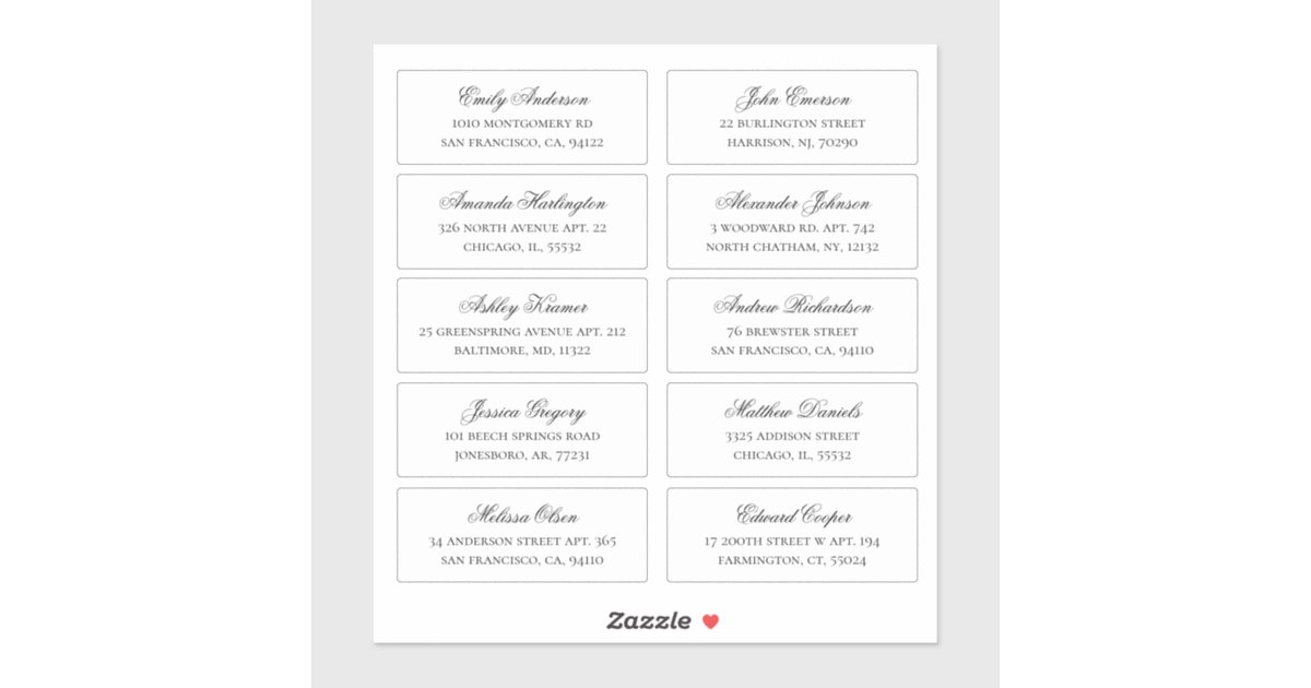 Guests names and address. Wedding shipping labels | Zazzle