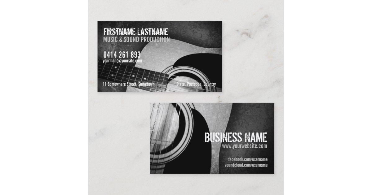 Guitar Acoustic Grunge Music Business card | Zazzle