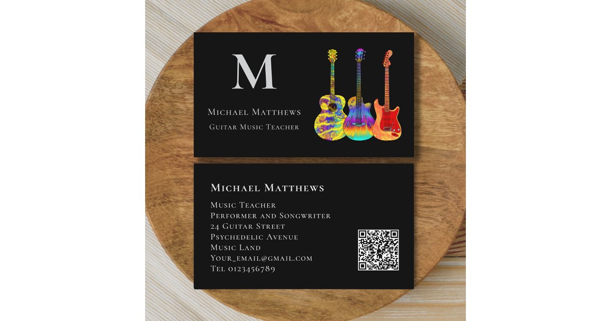 Guitar Music Teaches Custom QR Code Business Card | Zazzle
