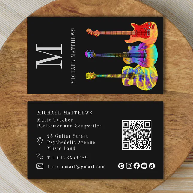 Guitar Tutor Musician Custom QR Code Social Media Business Card | Zazzle