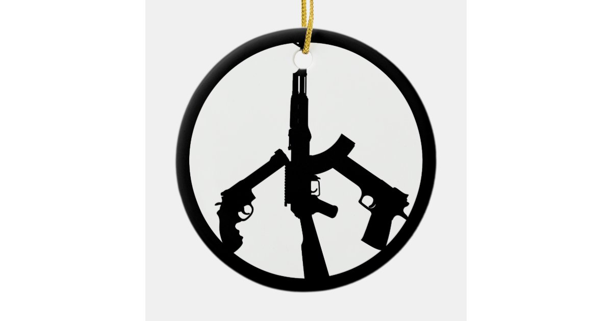 Guns In A Peace Sign Ceramic Tree Decoration | Zazzle