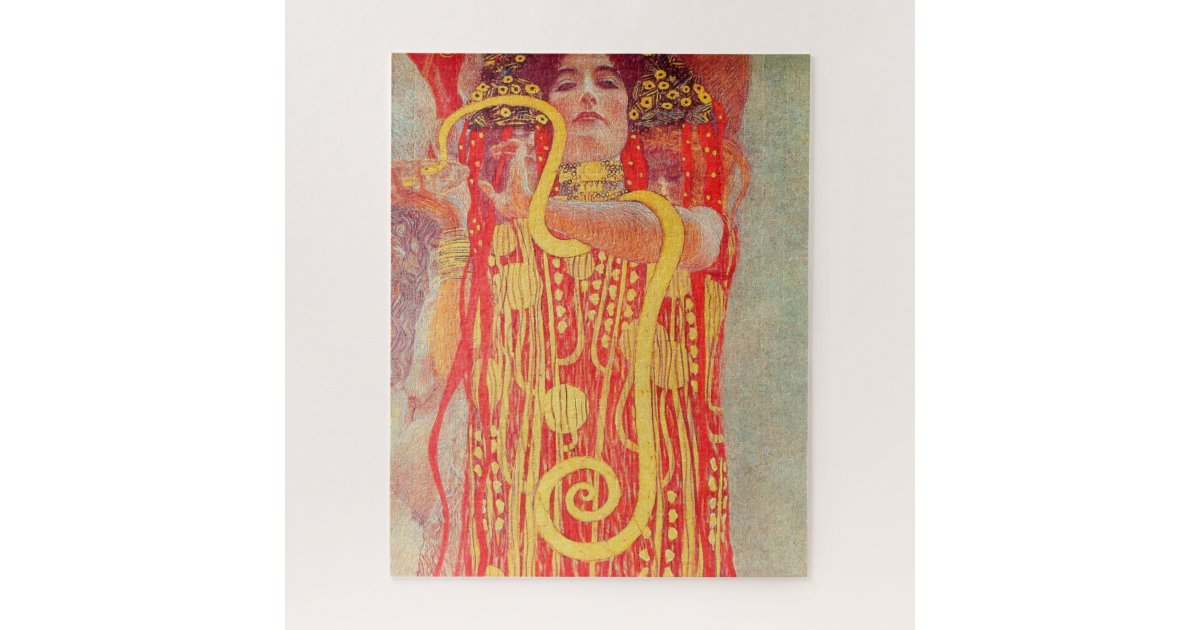 Gustav Klimt Red Woman Gold Snake Painting Jigsaw Puzzle | Zazzle