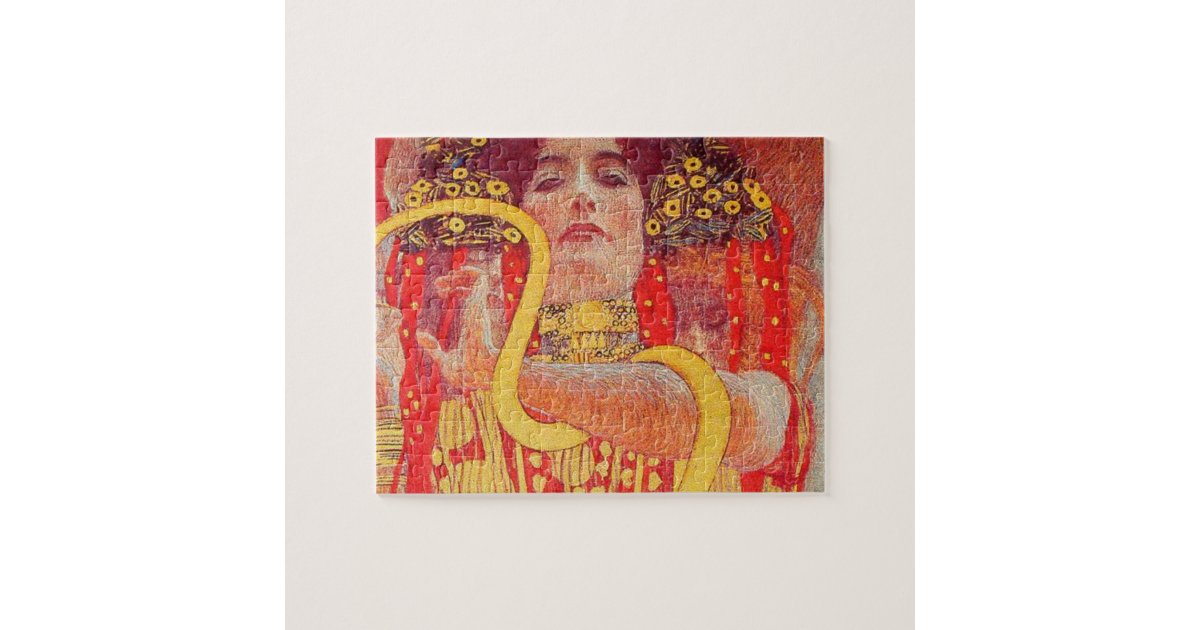 Gustav Klimt Red Woman Gold Snake Painting Jigsaw Puzzle | Zazzle
