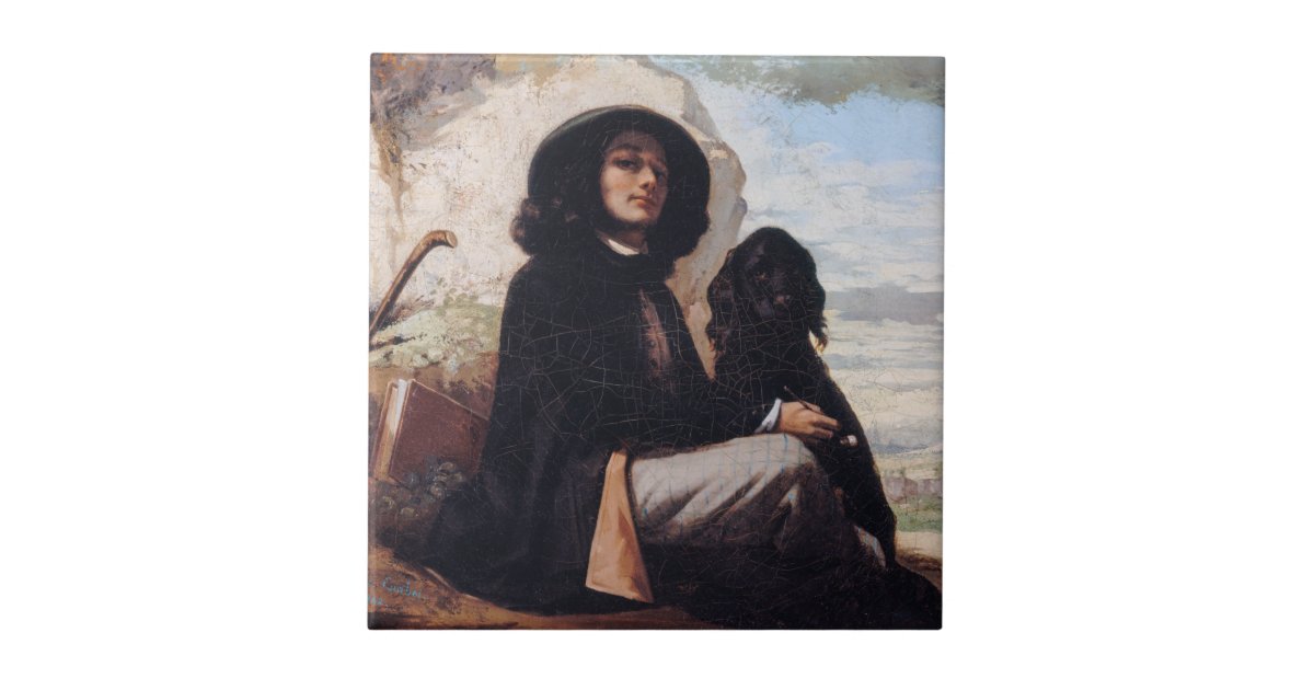 Gustave Courbet - Self-Portrait with a Black Dog Tile | Zazzle
