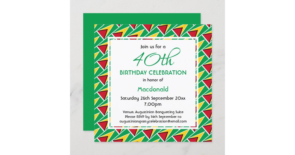 GUYANA FLAG Custom Birthday Celebration Invitation | Zazzle