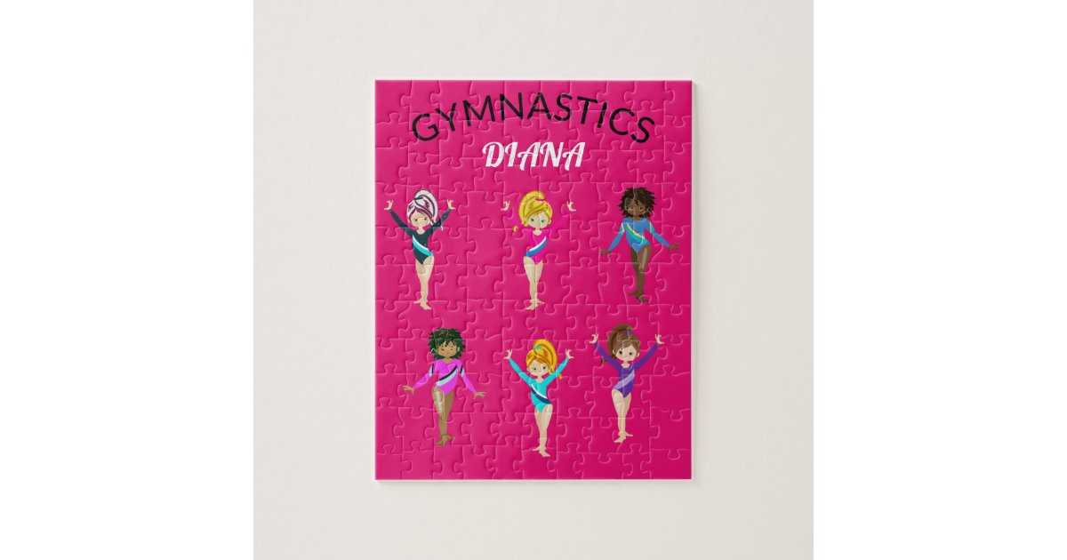 Gymnastics 6 gymnast personalised girl's puzzle. jigsaw puzzle | Zazzle