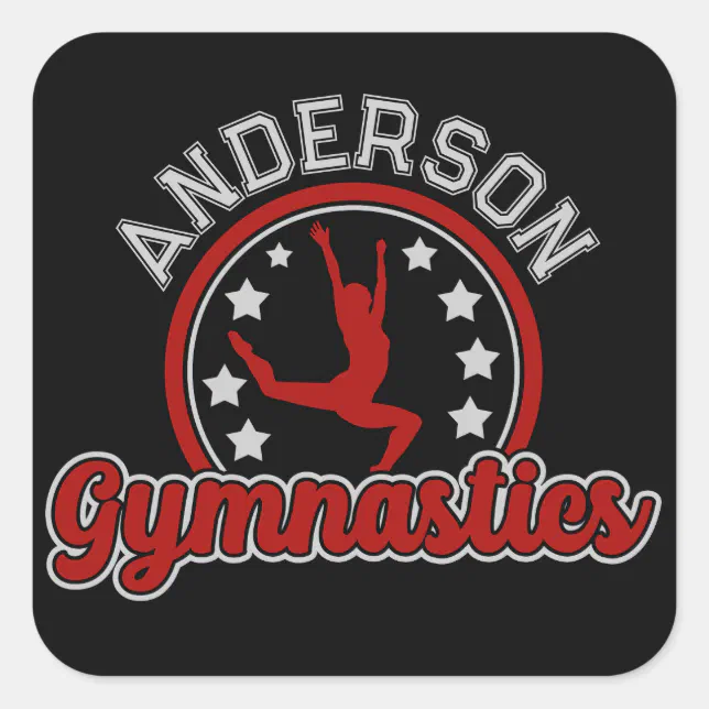 Gymnastics ADD NAME Gymnast Vault Floor Athlete Square Sticker | Zazzle