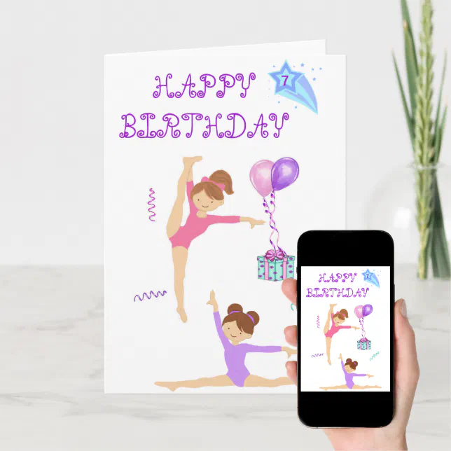 Gymnastics birthday card personalised | Zazzle