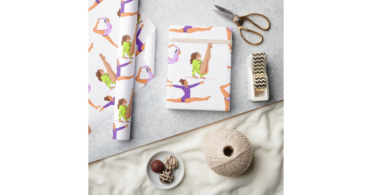 Gymnastics jump Cartwheels girl birthday party Gif Wrapping Paper | Zazzle