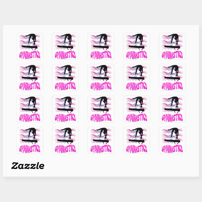 Gymnastics Pink and Purple Balance Beam Square Sticker | Zazzle