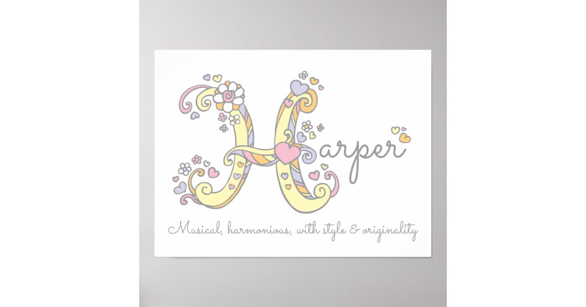 H monogram art Harper girls name meaning poster | Zazzle