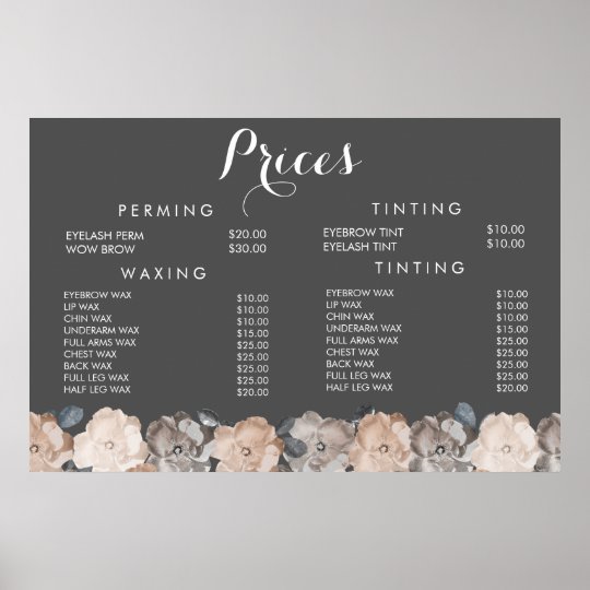Hair Beauty Salon Beautician Menu Price Poster | Zazzle.co.uk