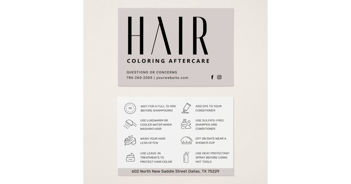 Hair Colouring Aftercare Business Card | Zazzle