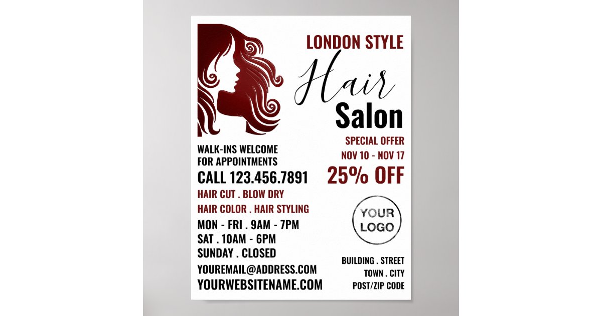 Hair Logo, Hair Stylist, Hair Salon Advert Poster | Zazzle