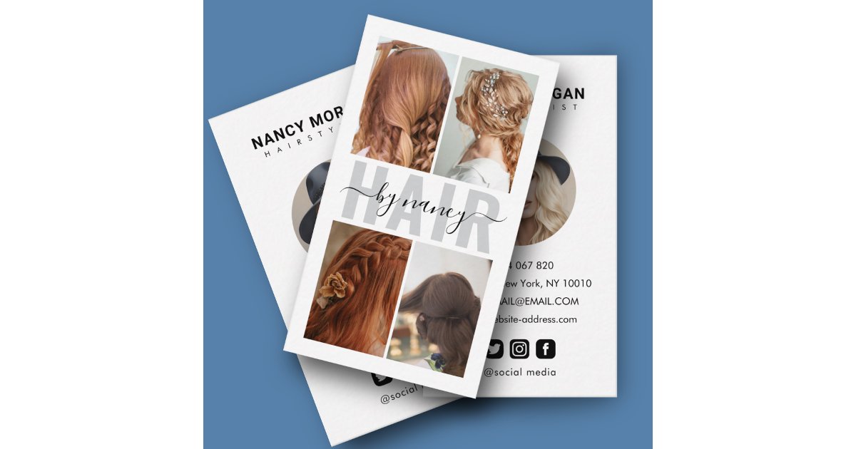 Hair Salon Calligraphy Script Photo Collage Business Card | Zazzle