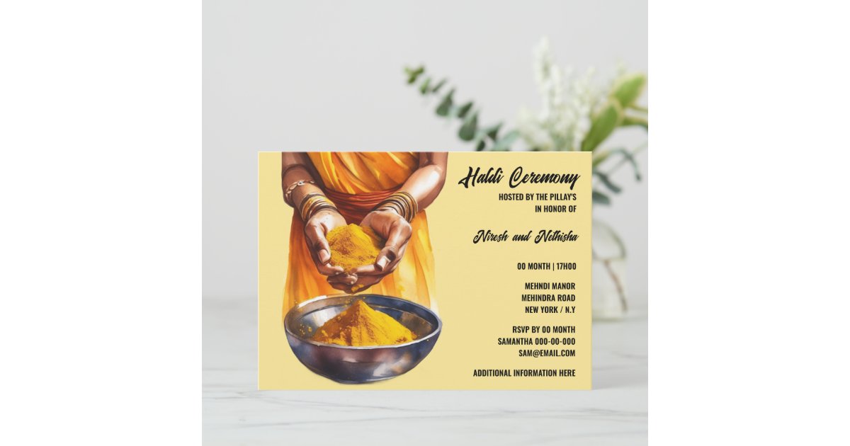 Haldi indian pre wedding ceremony turmeric paste invitation | Zazzle