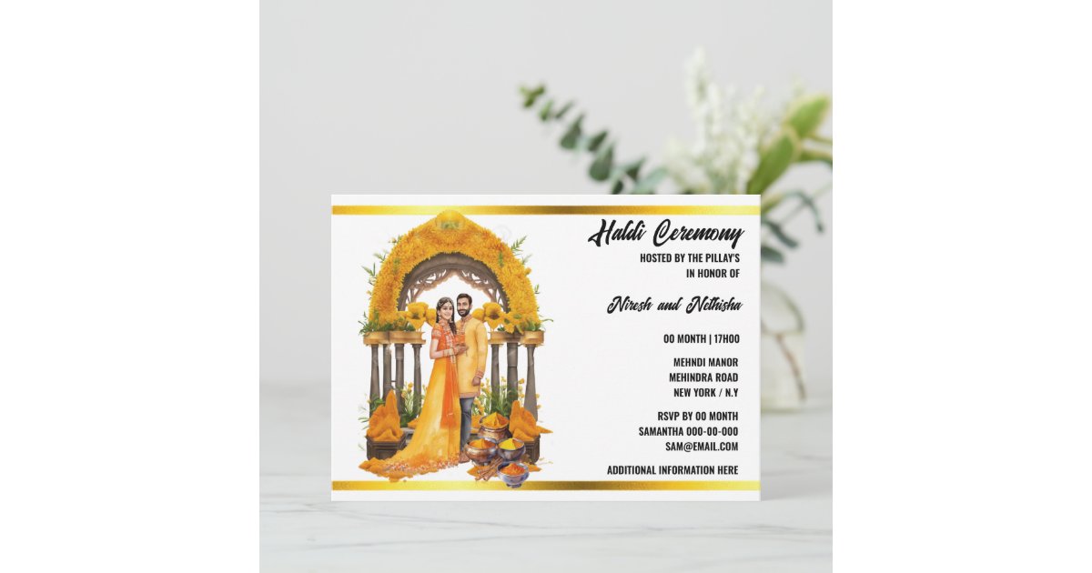 Haldi indian watercolor ceremony turmeric floral invitation | Zazzle
