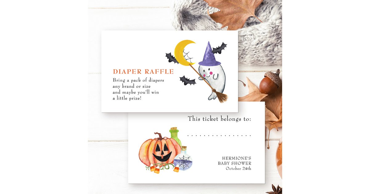 Halloween Baby Shower Cute Ghost Diaper Raffle Enclosure Card | Zazzle