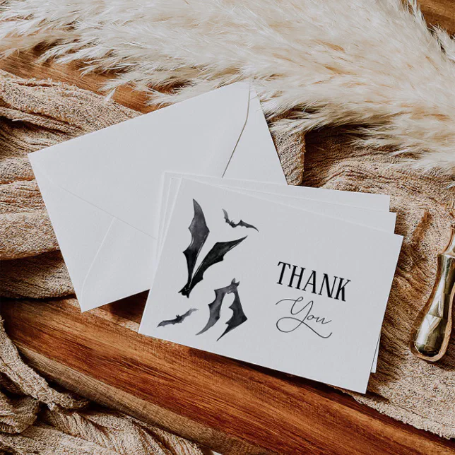 Halloween Black and White Bats Thank You Card | Zazzle