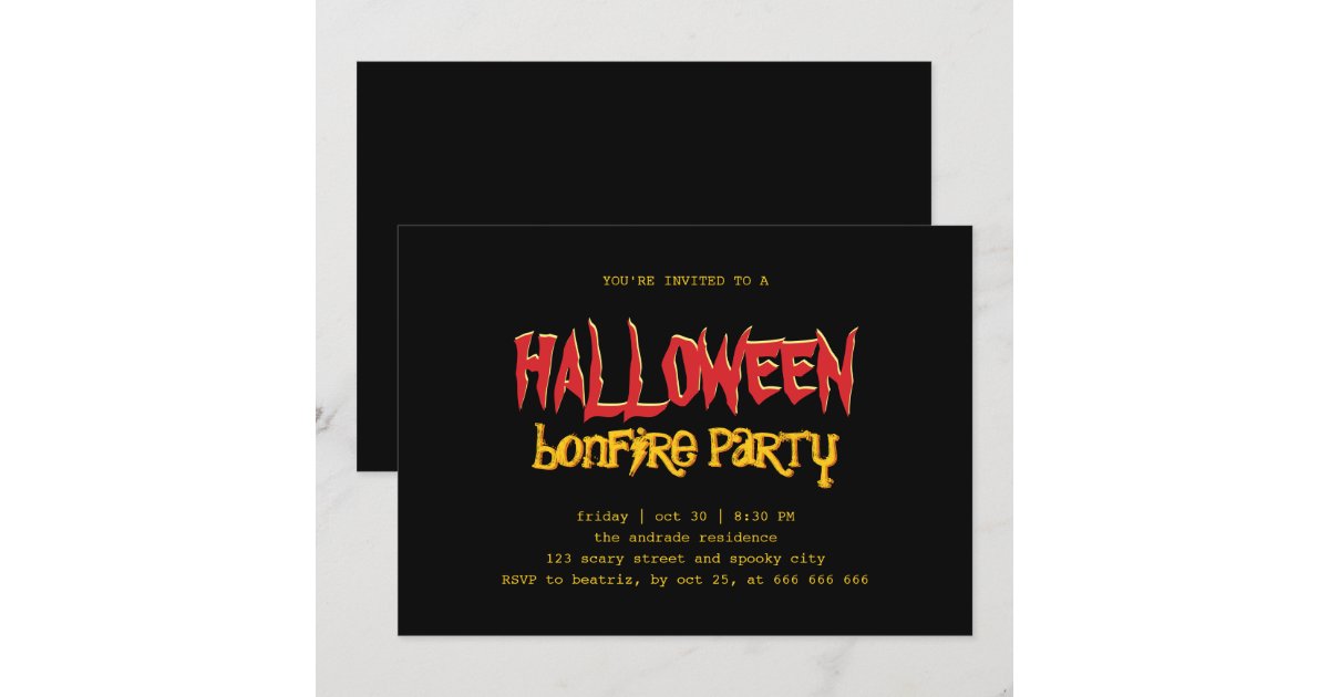 Halloween Bonfire Party Teen Outdoor Black Yellow Invitation | Zazzle