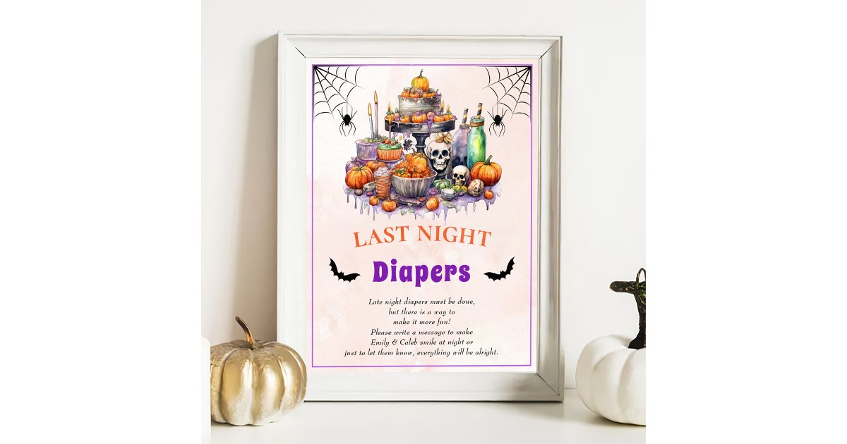Halloween "Last Night Diapers" Baby Shower Game Poster | Zazzle