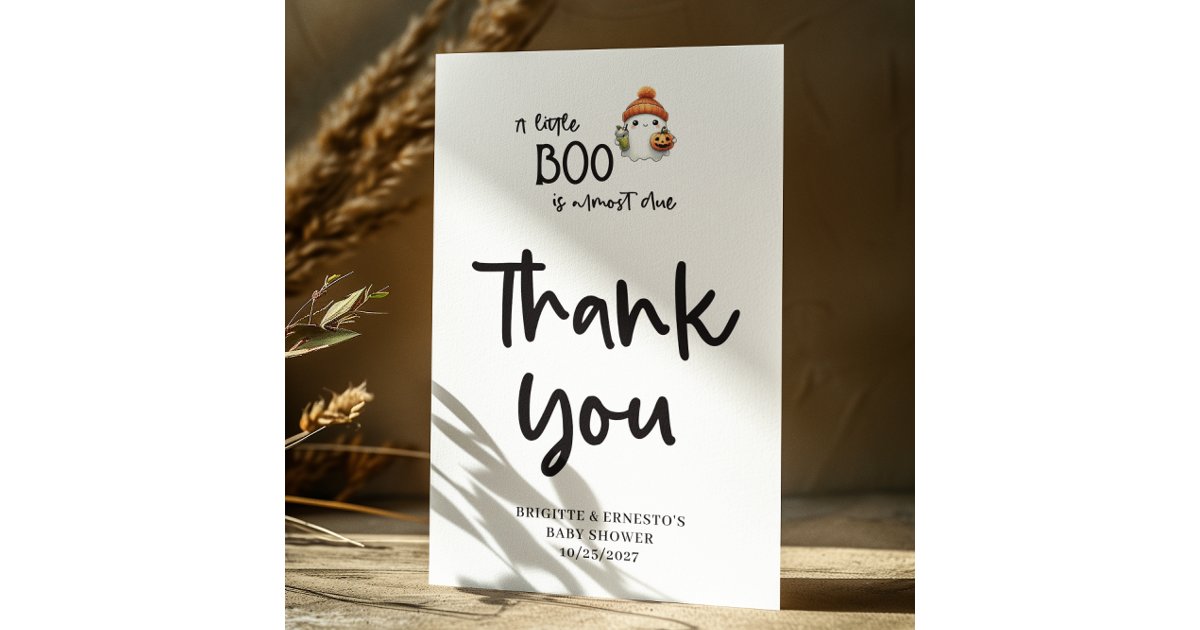Halloween Little Boo Baby Shower Flat Thank You Card | Zazzle
