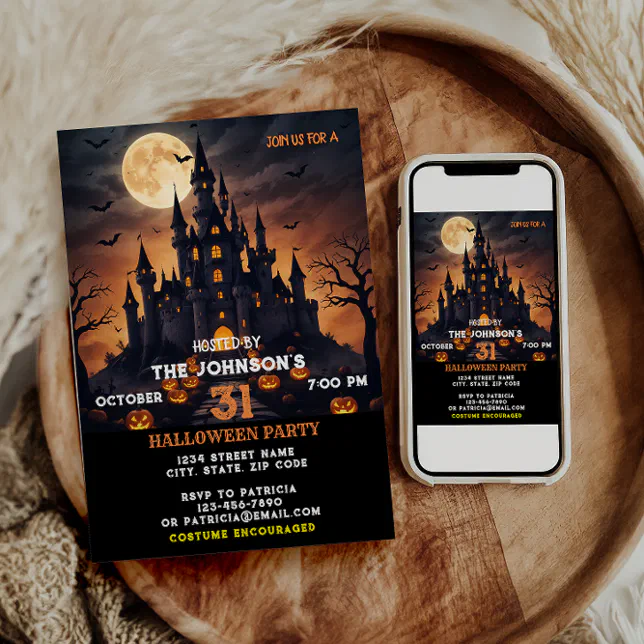 Halloween Party Scary Pumpkin Costume Kids Adults Invitation | Zazzle