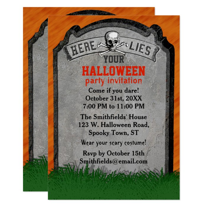 Halloween Party | Tombstone Grave Skull Crossbones Invitation | Zazzle ...