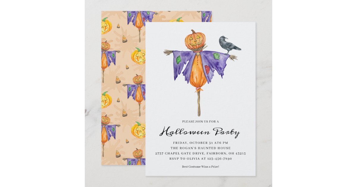 Halloween Scarecrow with Pumpkin Party Invitation | Zazzle