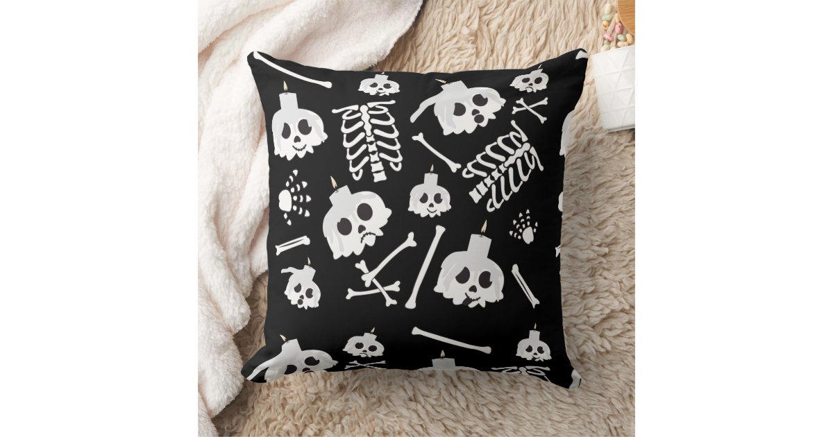 Halloween Skeleton Skull Bones Pattern Cushion | Zazzle