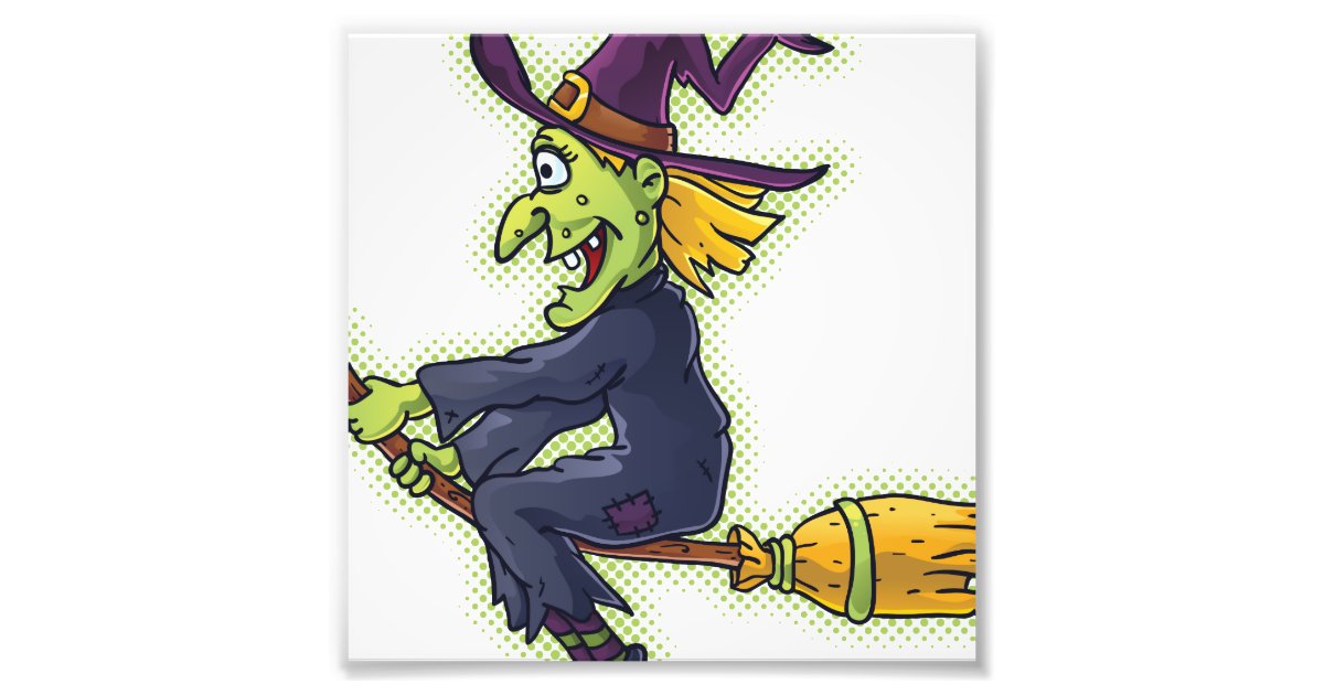 Halloween Witch on a Broom Photo Print | Zazzle