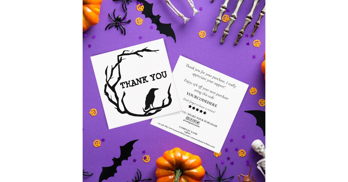 Halloween Wreath Crow thank you for your order Square Business Card ...