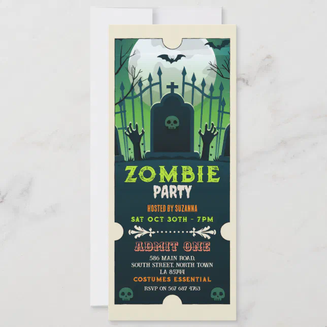 Halloween Zombie Ticket Graveyard Horror Invitation | Zazzle