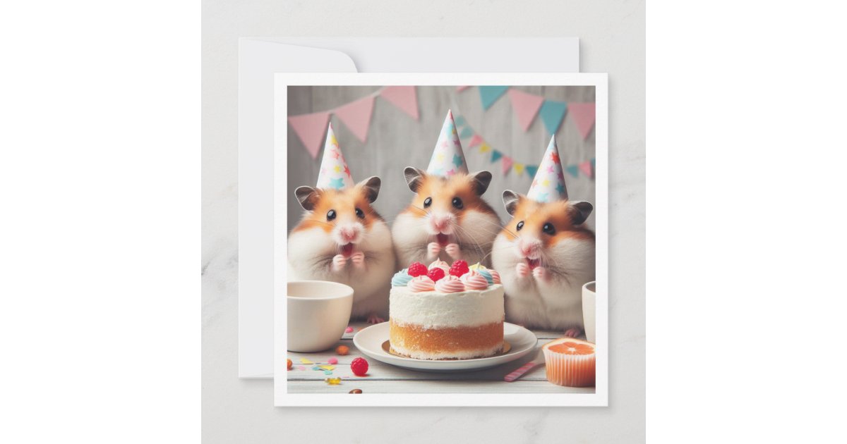 Hamsters eating cake birthday invitation | Zazzle
