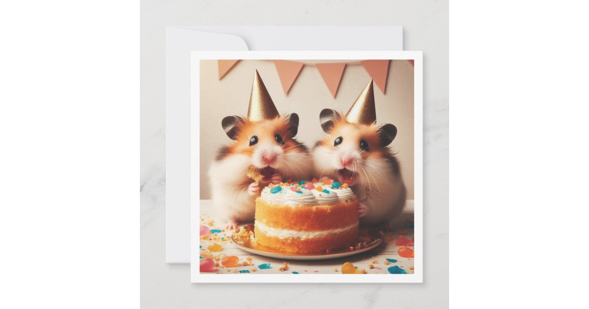 Hamsters eating cake birthday invitation | Zazzle
