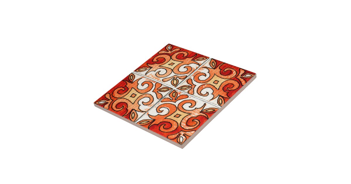 Hand Carved Tile Design 6 Painted in Watercolors | Zazzle