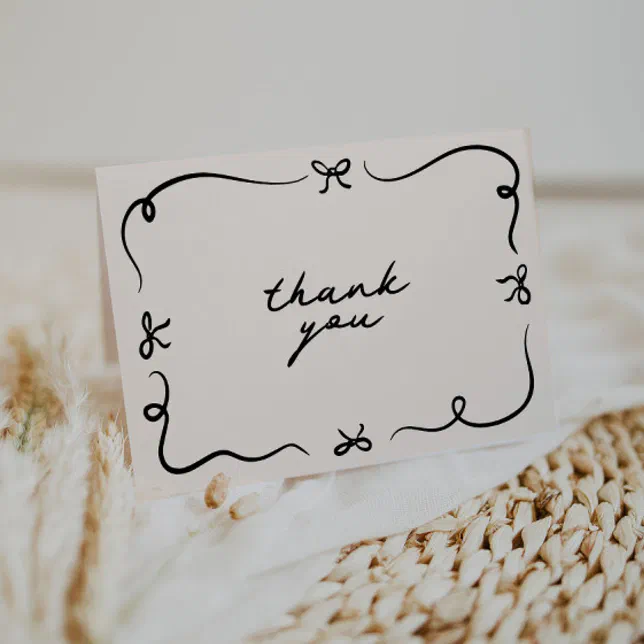 Hand Drawn Bow Thank You Card | Zazzle