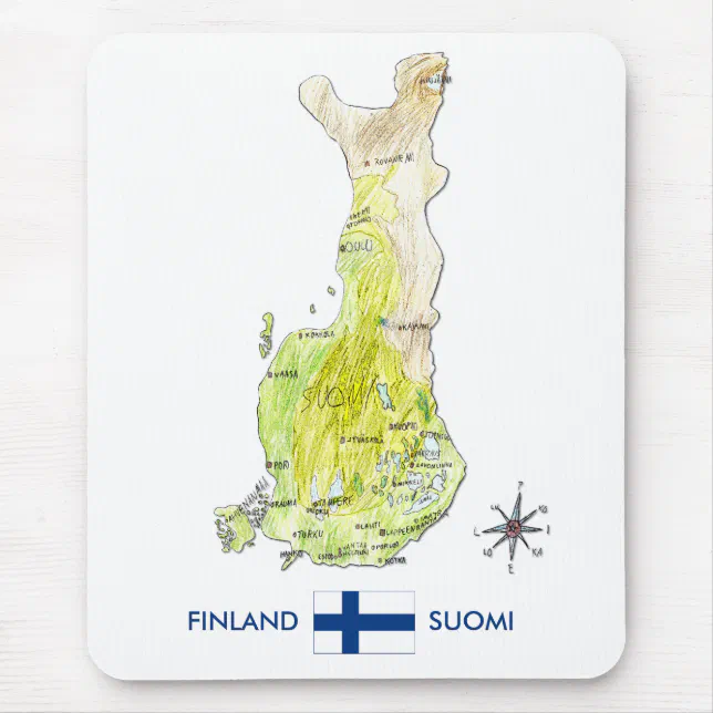 Hand Drawn Colour Map of Finland Mousepad | Zazzle