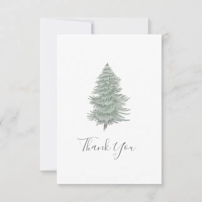 Hand Drawn Evergreen Tree 2 Thank You Card | Zazzle