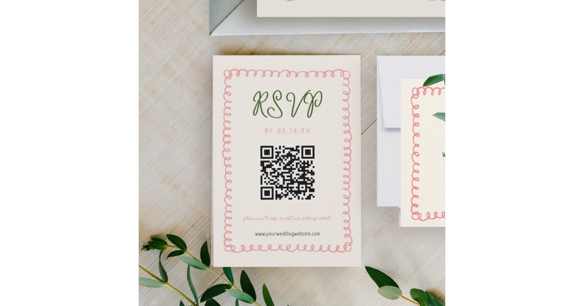 Hand Drawn French Fun Wedding QR Code RSVP Card | Zazzle