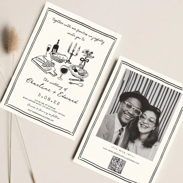Hand Drawn Funky Drawing Handwritting Wedding Invitation | Zazzle