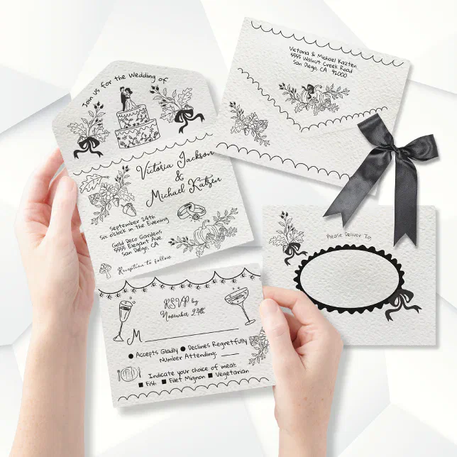 Hand Drawn funky fall doodle wedding All In One Invitation | Zazzle