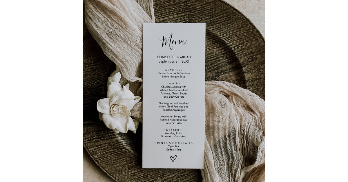 Hand Drawn Heart Dinner Menu Card | Zazzle