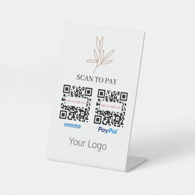 Hand-Drawn Leaf QR Code Scan to Pay Your Logo Pedestal Sign | Zazzle