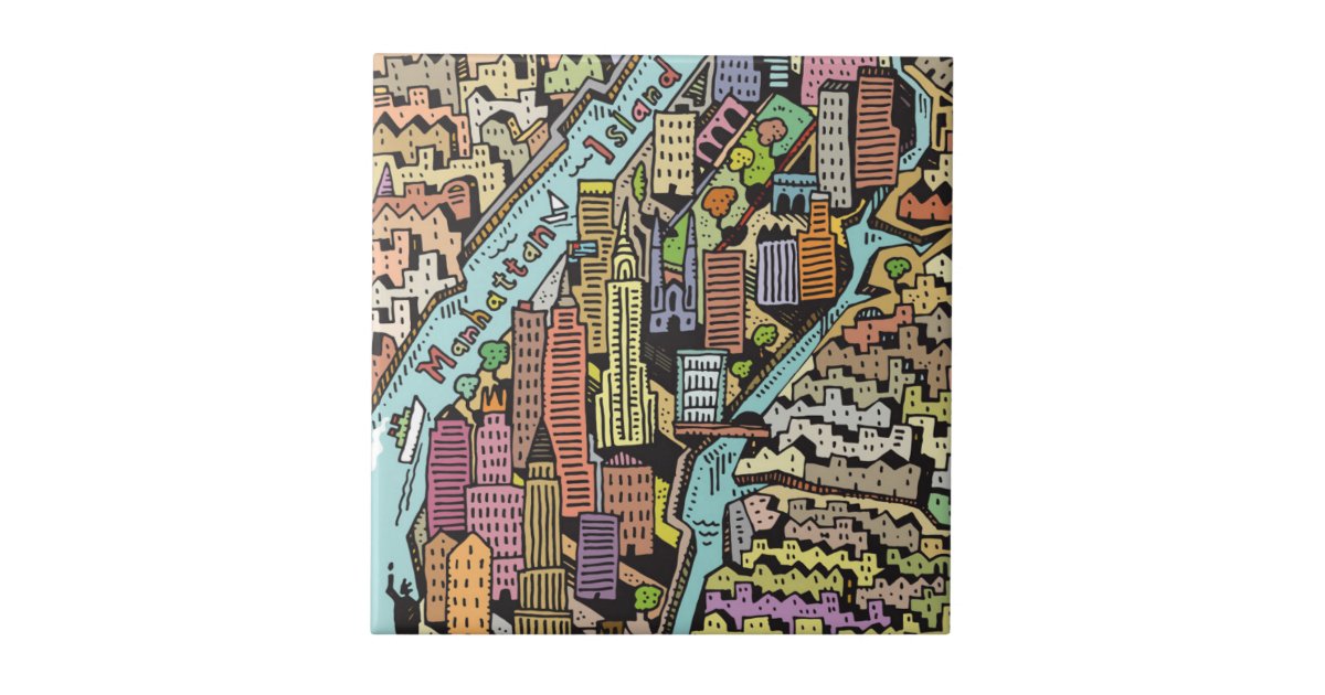 Hand Drawn Map of New York City Tile | Zazzle