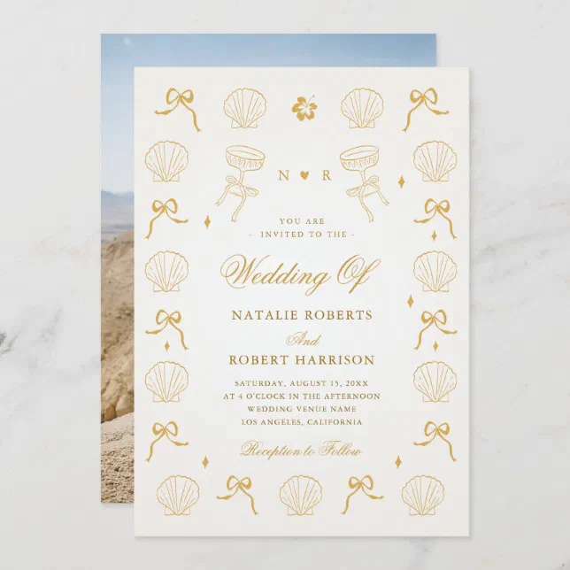 Hand Drawn Nautical Coastal Seashell Shell Wedding Invitation | Zazzle