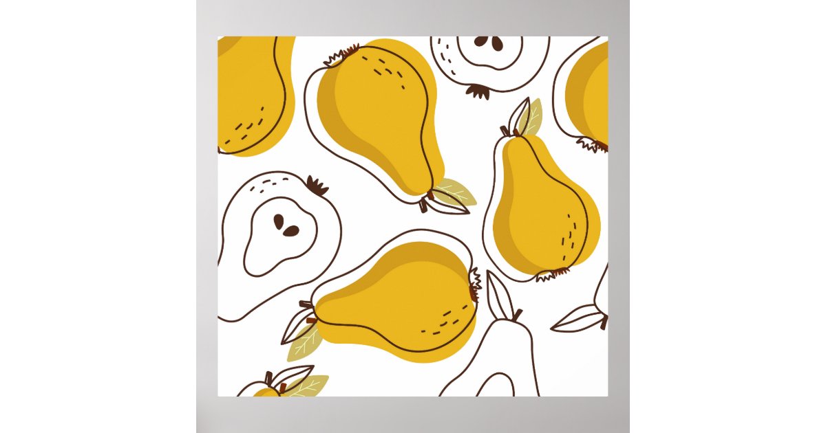 Hand Drawn Pears Decorative Wallpaper Poster | Zazzle