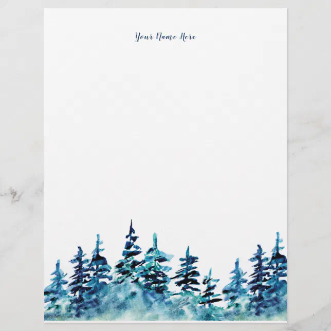Hand-Drawn Pine Tree Forest Green Blue Custom Letterhead | Zazzle