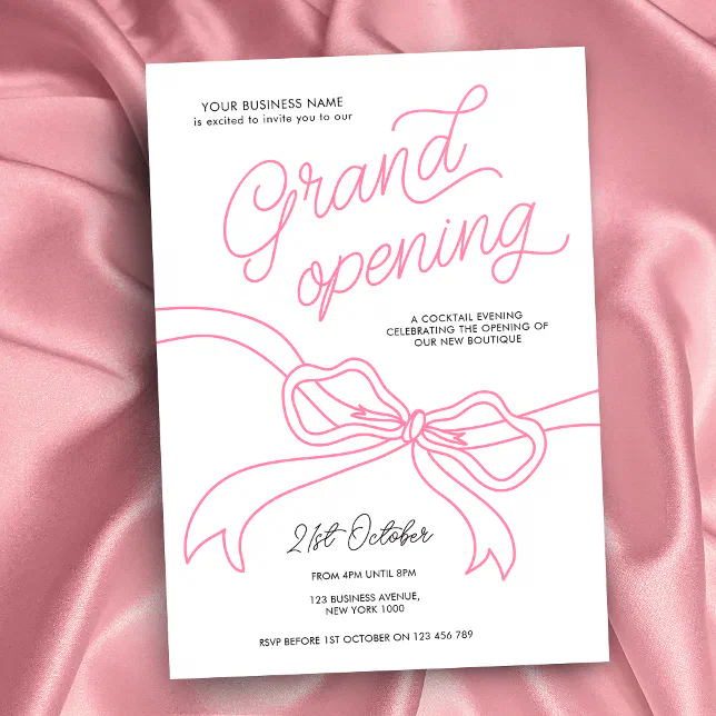 Hand Drawn Pink Bow Unique Business Grand Opening Invitation | Zazzle