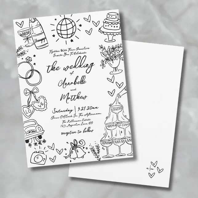 Hand Drawn Quirky Whimsical Wedding Invitation | Zazzle